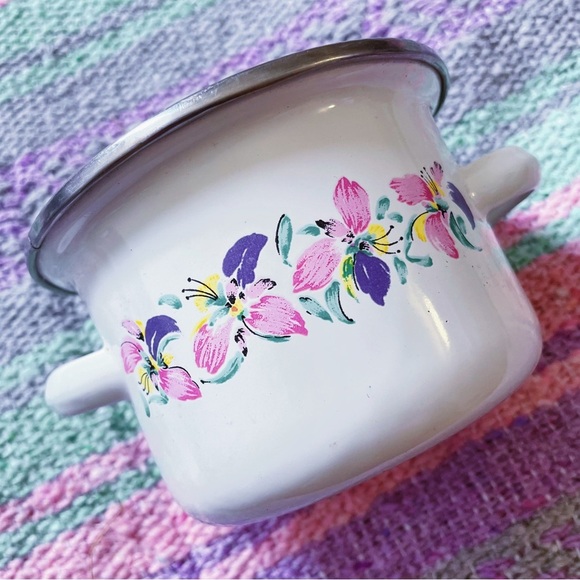 Kitchen | Vintage Small Decorative Colorful Floral Enameled Pot 9s ...